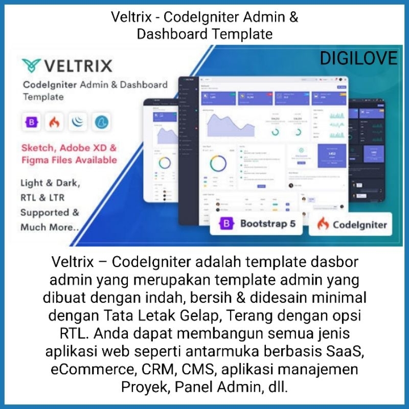 Jual Veltrix - CodeIgniter Admin & Dashboard Template | Shopee Indonesia