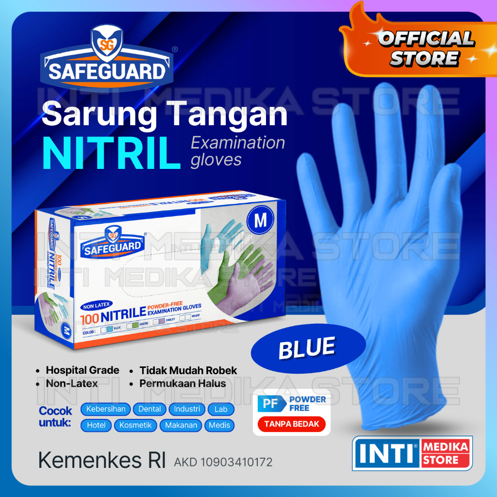 Jual SAFEGUARD - Sarung Tangan Nitril BIRU POWDER FREE Tanpa Tepung ...