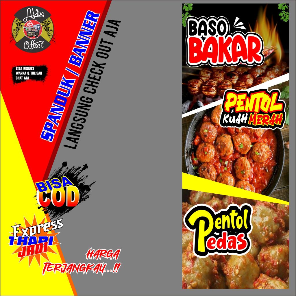 Jual SPANDUK BANNER BASO BAKAR PENTOL KUAH PEDAS 60160 | Shopee Indonesia