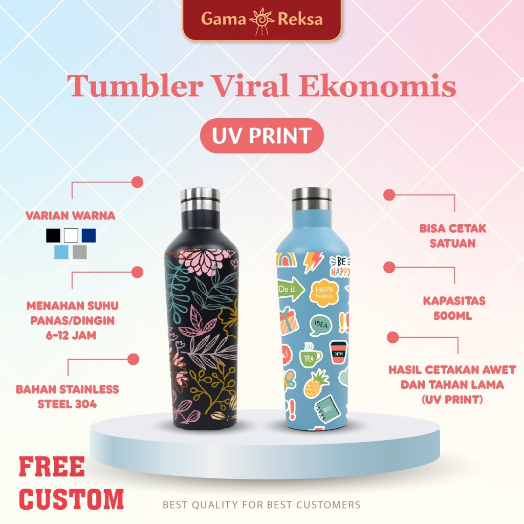 Jual Tumbler Custom Viral Ekonomis 500ml Stainless Cetak UV Print ...