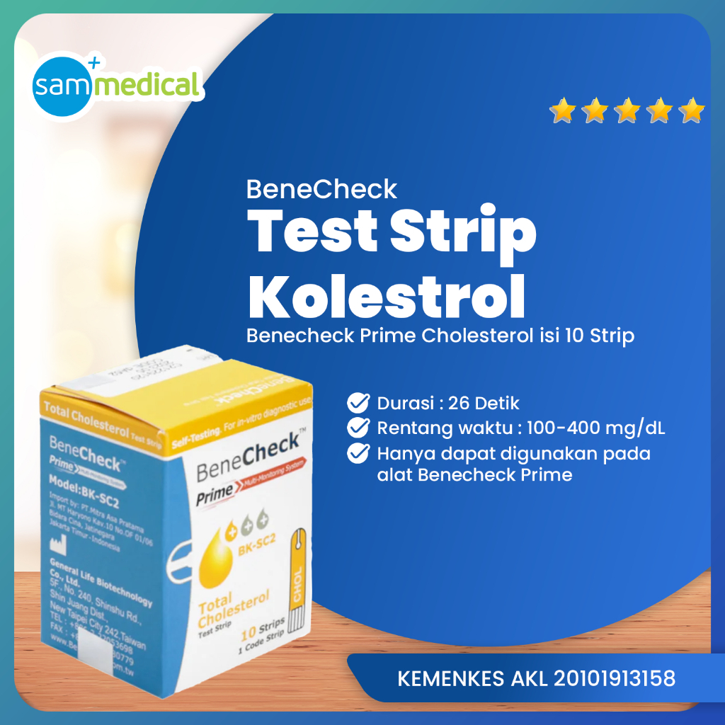Jual Benecheck Prime Test Strip Total Cholesterol / Tes Colestrol Strip ...