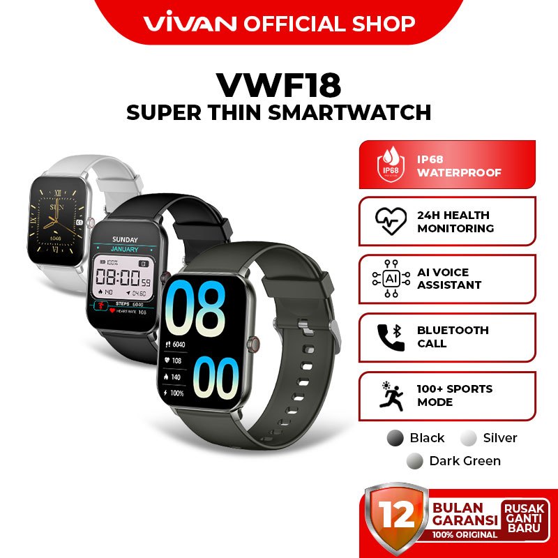 Jual VIVAN Smartwatch VWF18 | Waterproof IP68 | 100+ Sports Mode ...