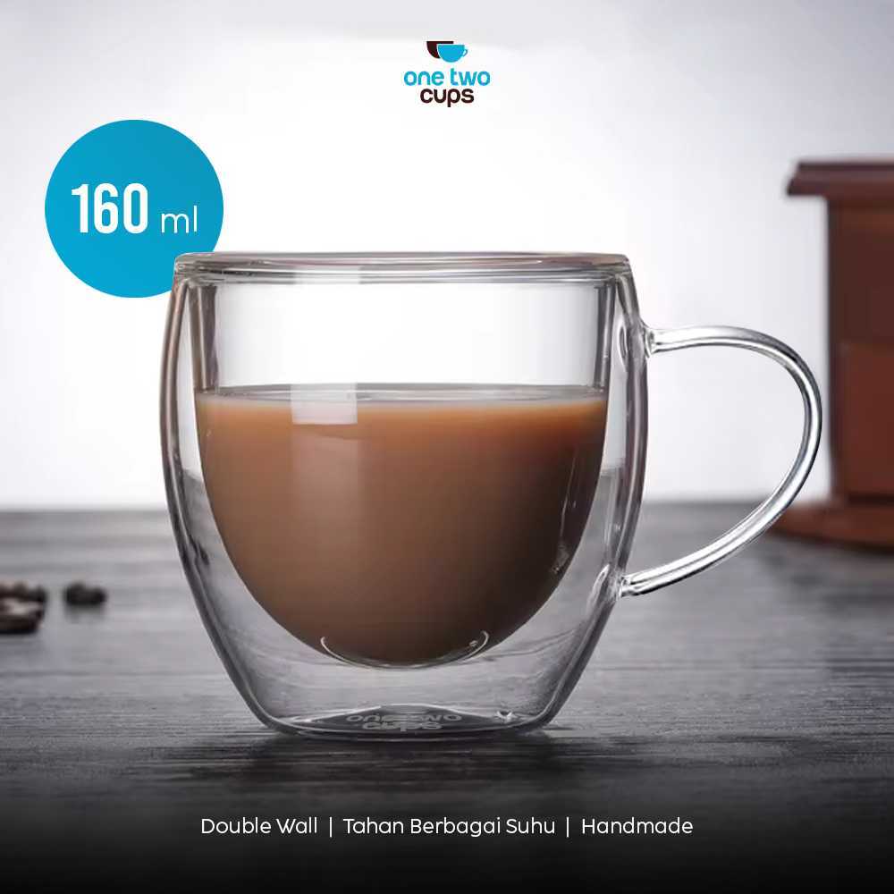 Jual One Two Cups Cangkir Kopi Kaca Tahan Panas Double Wall Cup | Shopee Indonesia