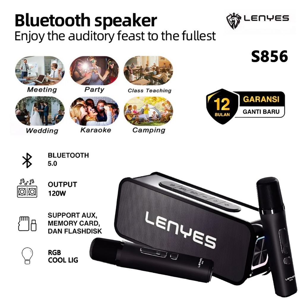 Jual LENYES S856 KTV 120W Wireless Speaker + Microphone Karaoke Bluetooth 5.0 Portable RGB Light ...