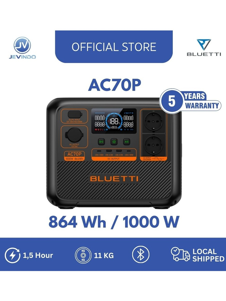 Jual BLUETTI AC70P Portable Power Station listrik | 1000W 864Wh ...