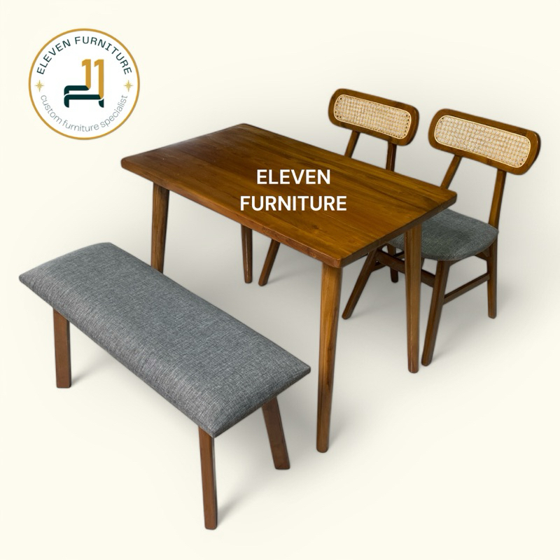 Jual SET MEJA MAKAN 2 KURSI ROPAN ROTAN BANGKU alami kayu jati kotak persegi cafe kafe resto ...