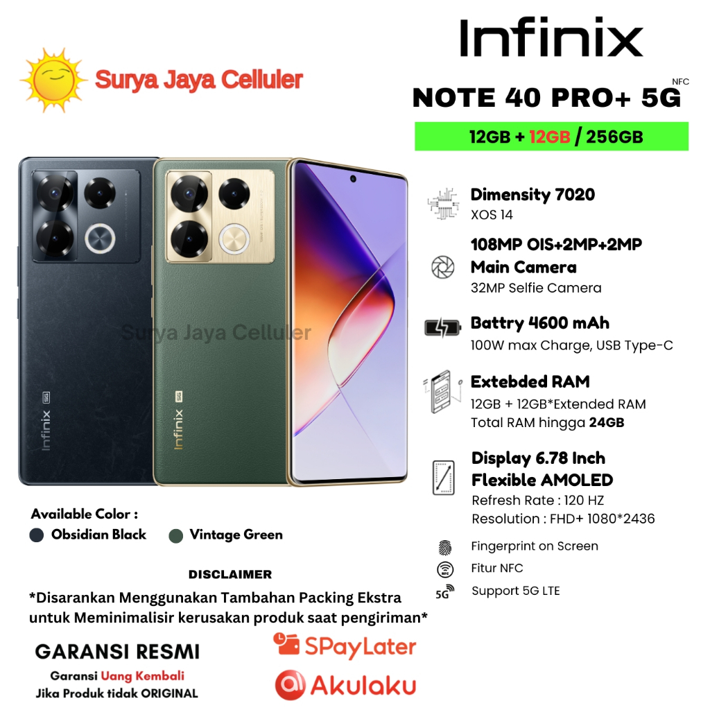 Jual HP Infinix Note 40 Pro+ 5G NFC 12/256GB,Note 40 Pro 5G NFC 8/256GB ...