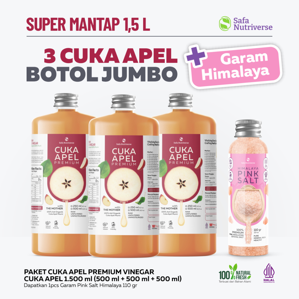 Jual Cuka Apel Organik With Mother Ekstra Jumbo 1.500ml dengan Inang ...