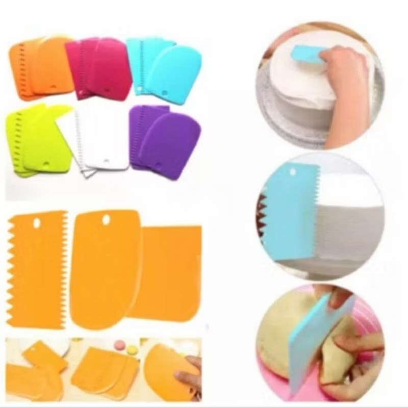 Jual Alat Dekorasi Pemotong Adonan Kue Dan Roti Scraper Cutter 3 In 1 ...