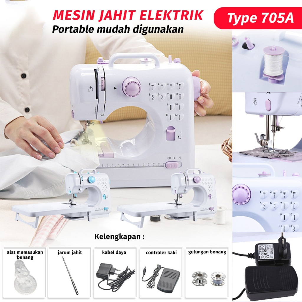 Jual Mesin Jahit Portabel 705A 12 Pola Jahitan Lubang Kancing Otomatis ...