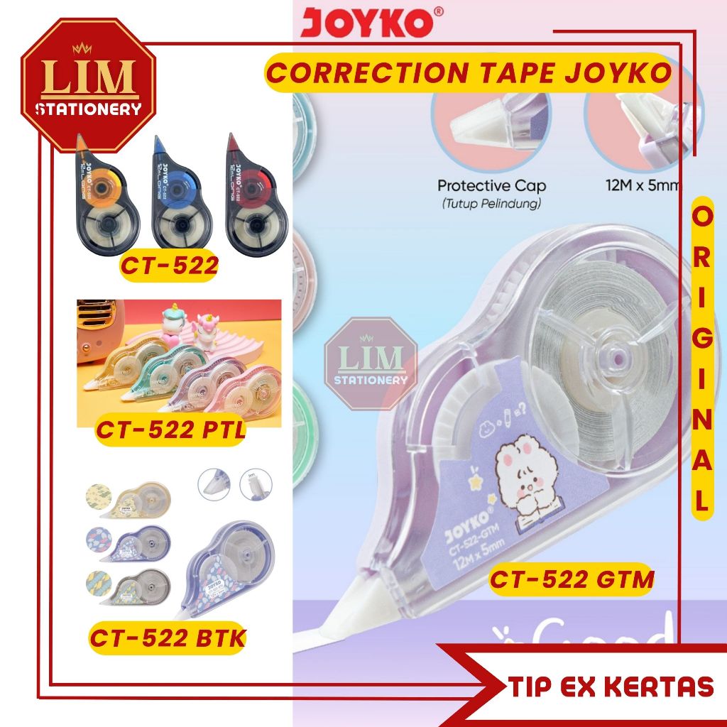 Jual JOYKO TIP EX KERTAS / TIP EX ROLL CT-522 LENGKAP (12PCS ...