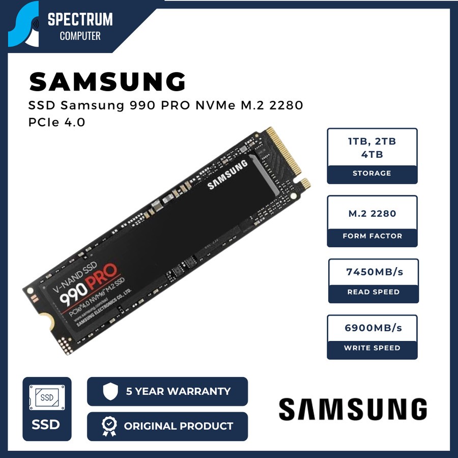 Jual SSD Samsung 990 PRO NVMe M.2 2280 PCIe 4.0 HEATSINK 1TB / 2TB / 4TB | Shopee Indonesia