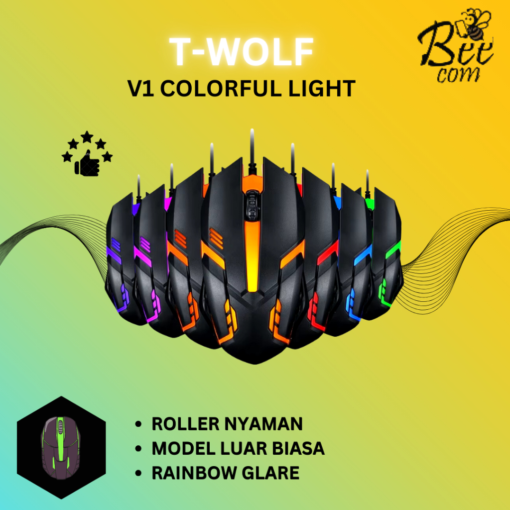 Jual MOUSE Gaming T- WOLF V1 1200DPI COLORFUL LIGHT Programming RGB ...