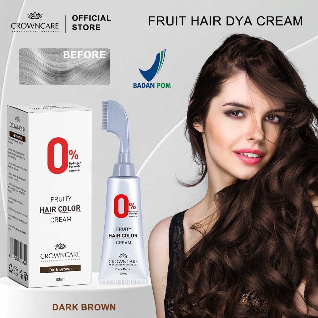 Jual Crowncare Pewarna Rambut Alami Dark Brown 100ml dengan Sisir, BPOM ...