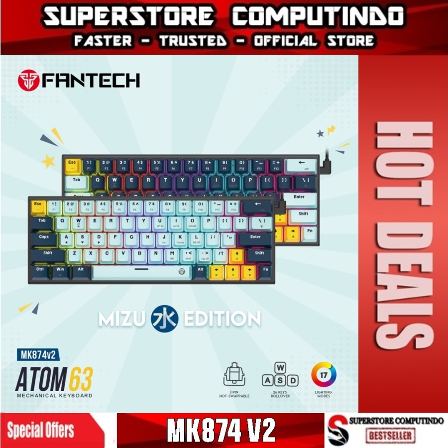 Jual Fantech Atom63 MK874 V2 RGB Wired Mechanical Gaming Keyboard Mizu Edition | Shopee Indonesia