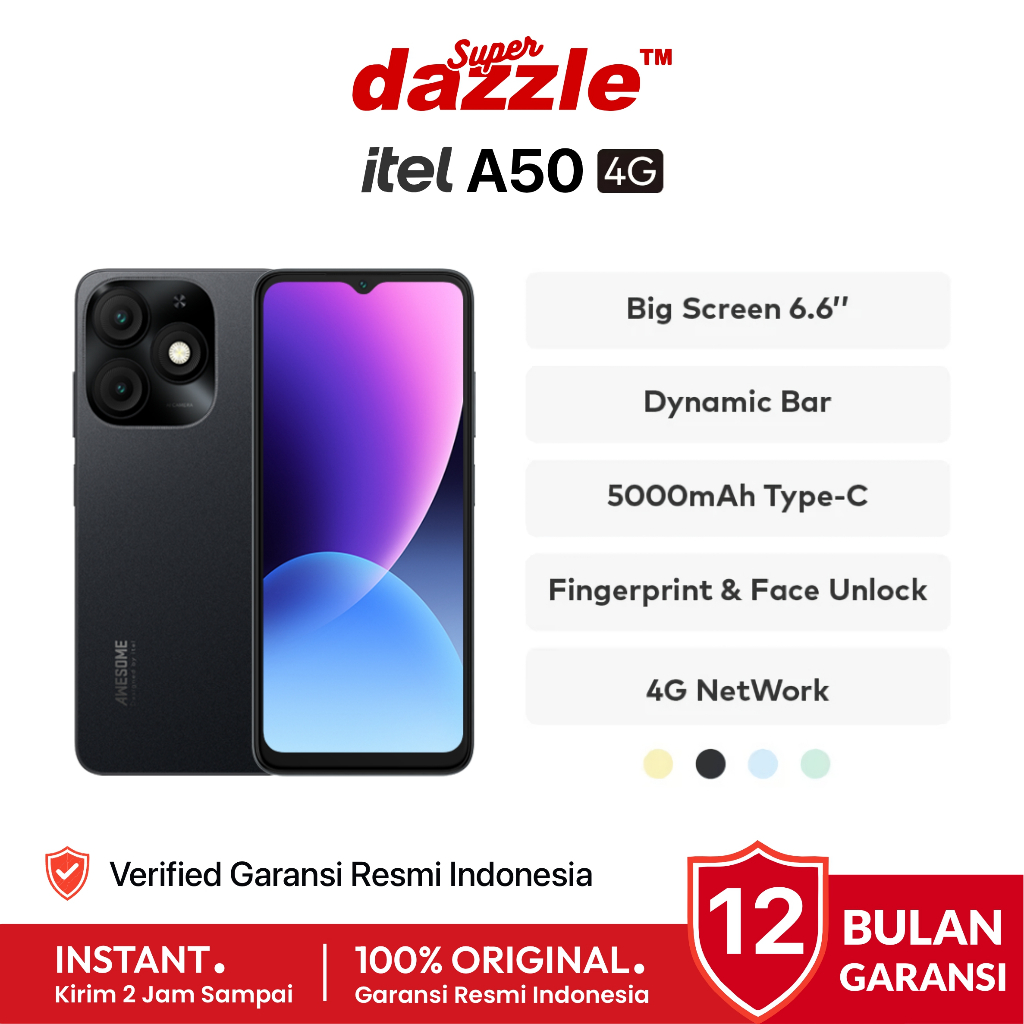 Jual HP itel A50 4G 4/64 3/128 3/64 GB Garansi Resmi 12 Bulan ITEL ...