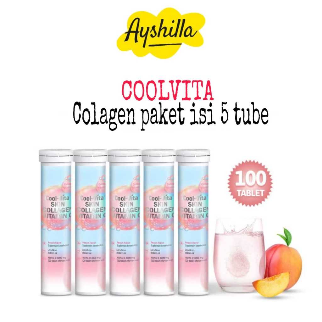 Jual COOLVITA 100 Tablet Collagen paket isi 5 Tube Cerah Bersinar Collagen Effervescent Rasa ...