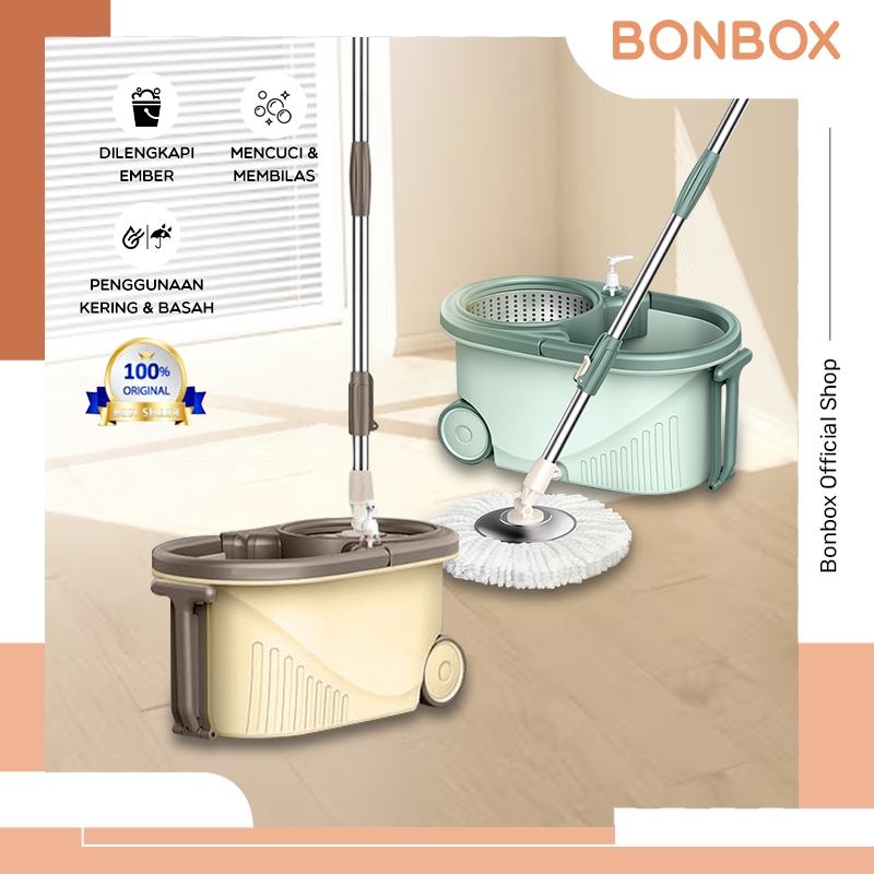 Jual 【VOUCHER 4K】Bonbox Alat Pel Lantai Kain Fiber dengan Ember Spin Mop Mencuci dan Membilas ...