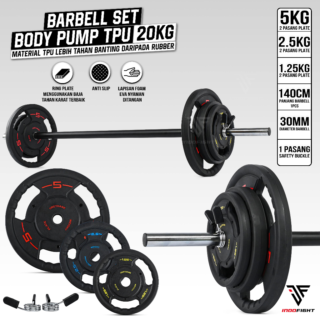 Jual Barbell Body Pump 20kg Set Barbel Angkat Beban Set Barbell ...