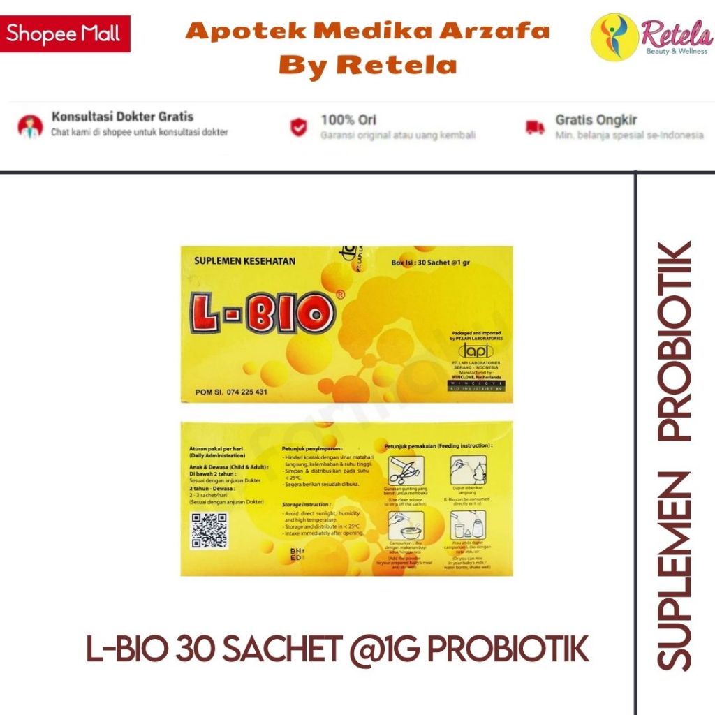 Jual L-BIO 1BOX 30 SACHET @1G PROBIOTIK | Shopee Indonesia