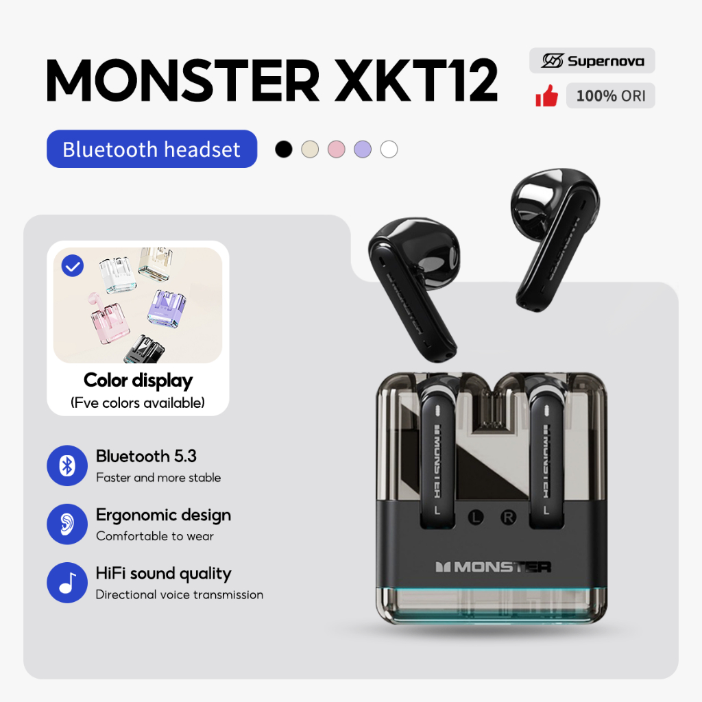 Jual Supernova x Monster XKT12 Earphones TWS Wireless Headset Earbuds ...