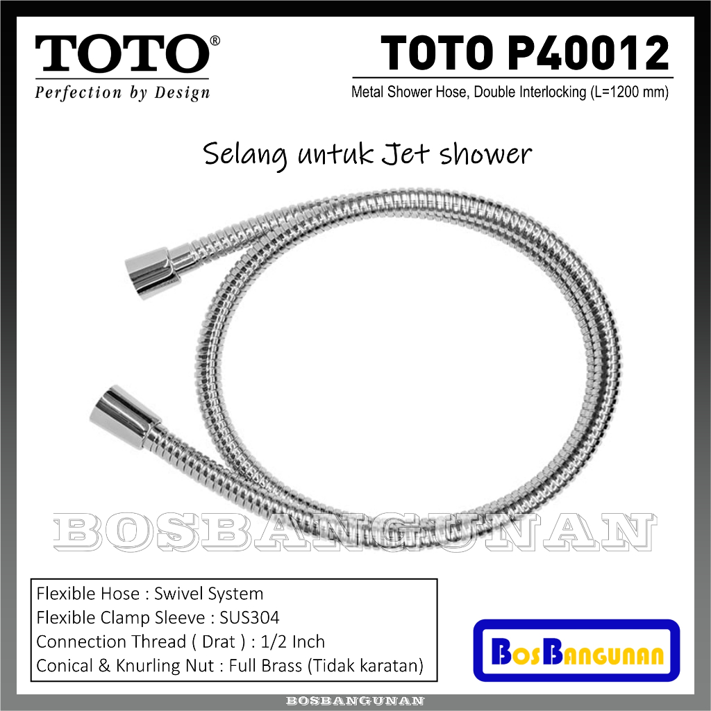 Jual Selang Shower TOTO P40012 / Flexible Shower Hose TOTO Panjang 1.2 ...