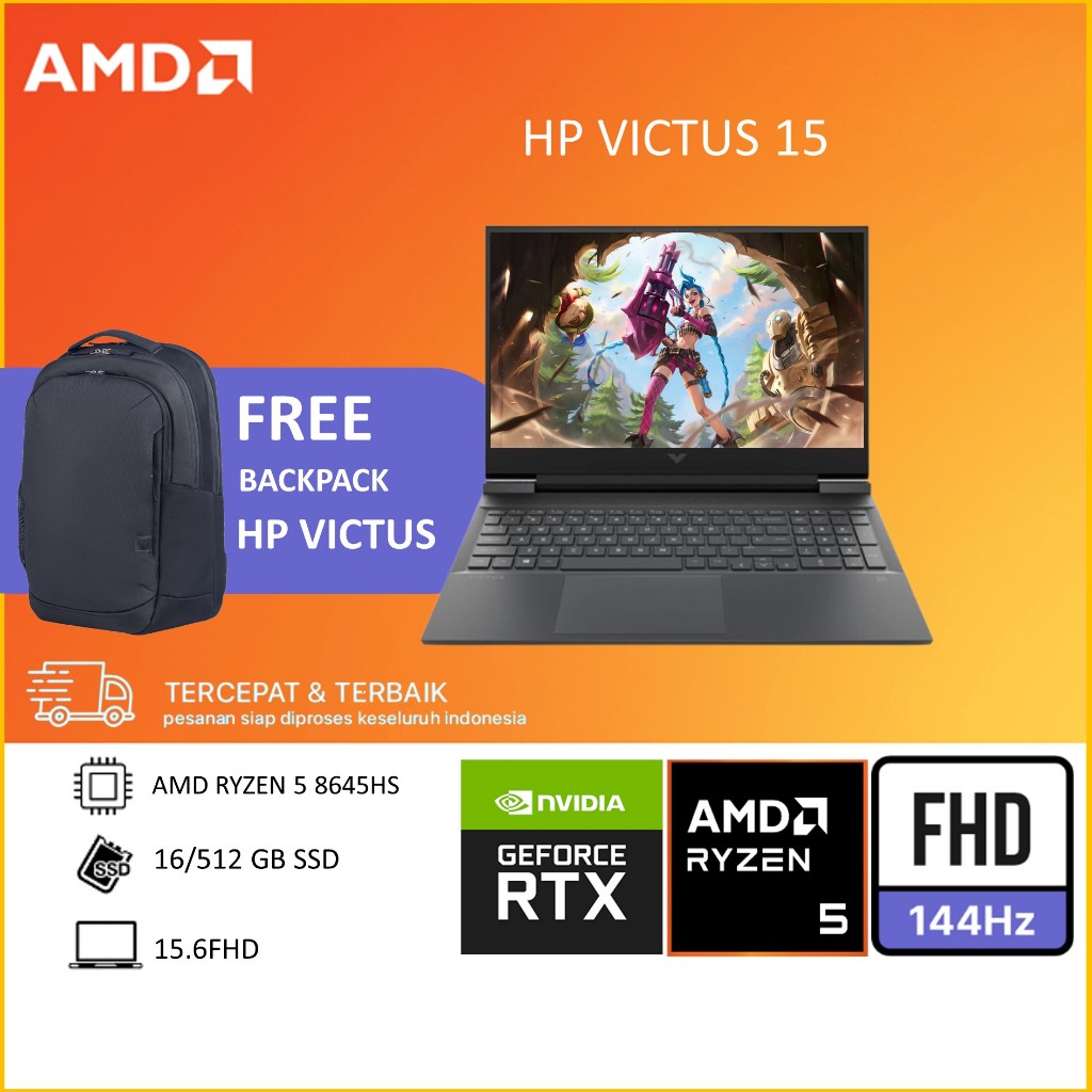 Jual HP VICTUS 15 RYZEN 5 8645HS RTX4050 6GB/ RAM 8GB 512GB W11+OHS 15 ...