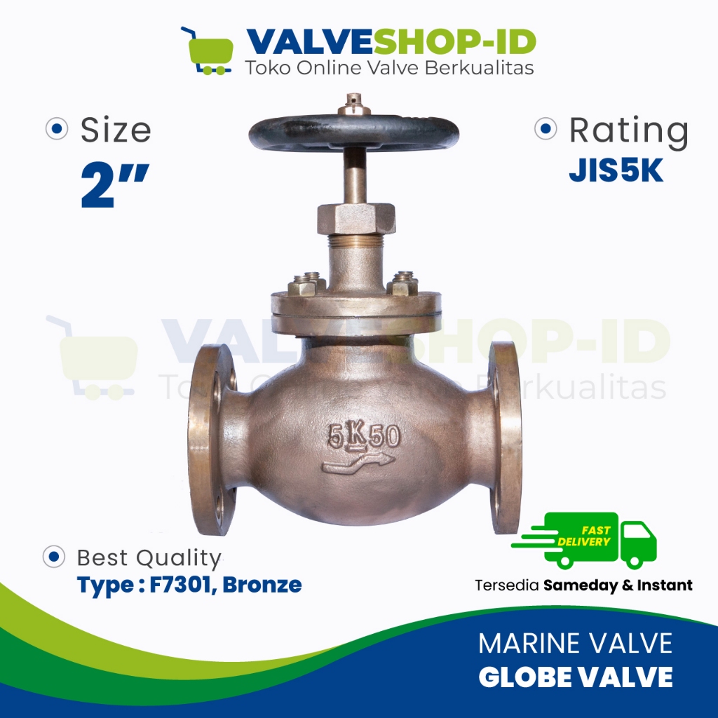 Jual Globe Valve Bronze JIS 5K DN50 2" Inch / [ F7301 ] Marine Valve ...