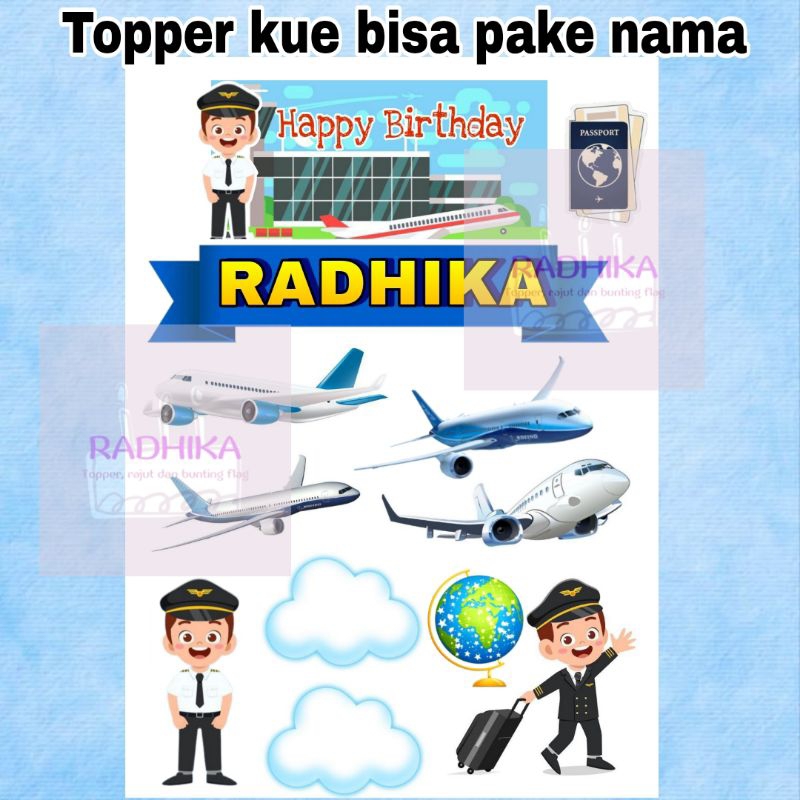 Jual Topper cake Pilot pesawat custom nama ucapan hiasan kue | Shopee ...
