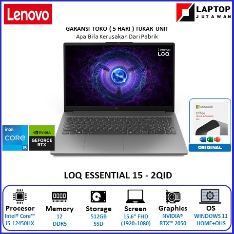 Jual LENOVO LOQ ESSENTIAL 15 2QID I5 12450HX RTX2050 4GB/ 12GB 512GB ...