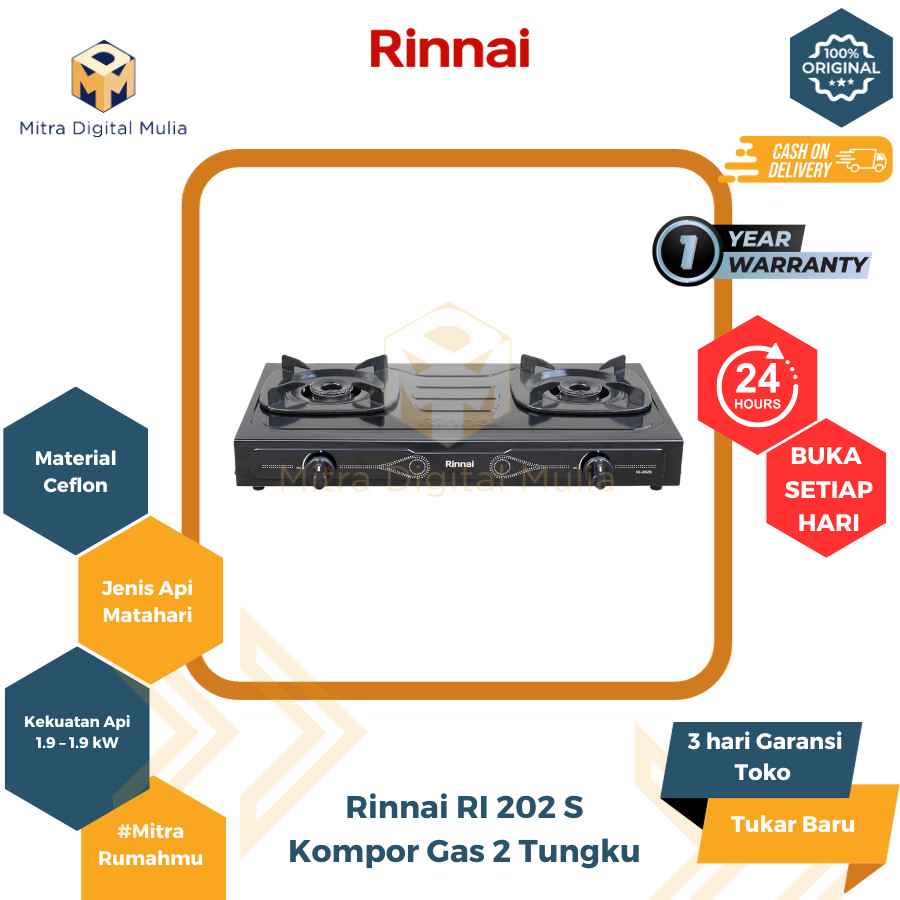 Jual Rinnai RI 202 S Kompor Gas 2 Tungku Ceflon | Shopee Indonesia