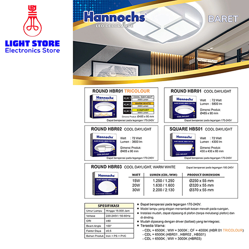 Jual HANNOCHS BARET ROUND HBR03 20 WATT CW Lampu Downlight LED Bulat ...