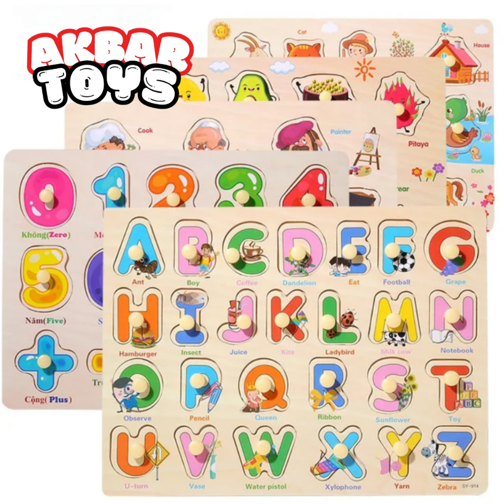 Jual Mainan Edukasi Belajar Puzzle Kayu Abjad ABC | Shopee Indonesia