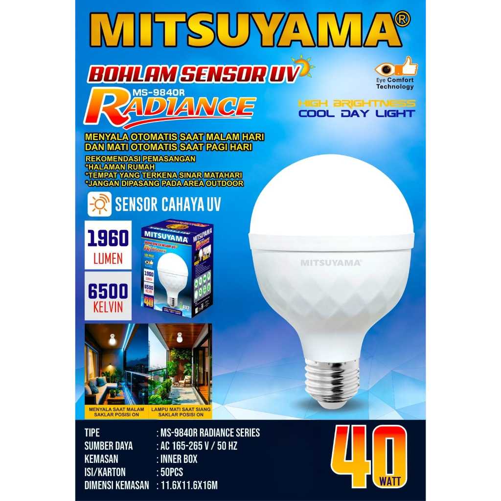 Jual LAMPU/BOHLAM LED SENSOR UV MITSUYAMA MS-9840R 40WATT RADIANCE SENSOR UV - CAHAYA TERANG ...
