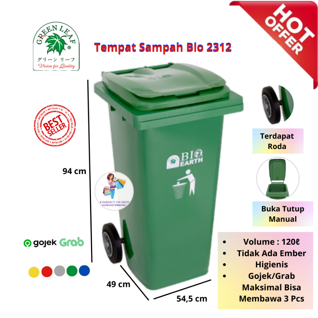 Jual Tempat sampah BIO Dustbin 120 liter 2312 green leaf KHUSUS INSTAN | Shopee Indonesia