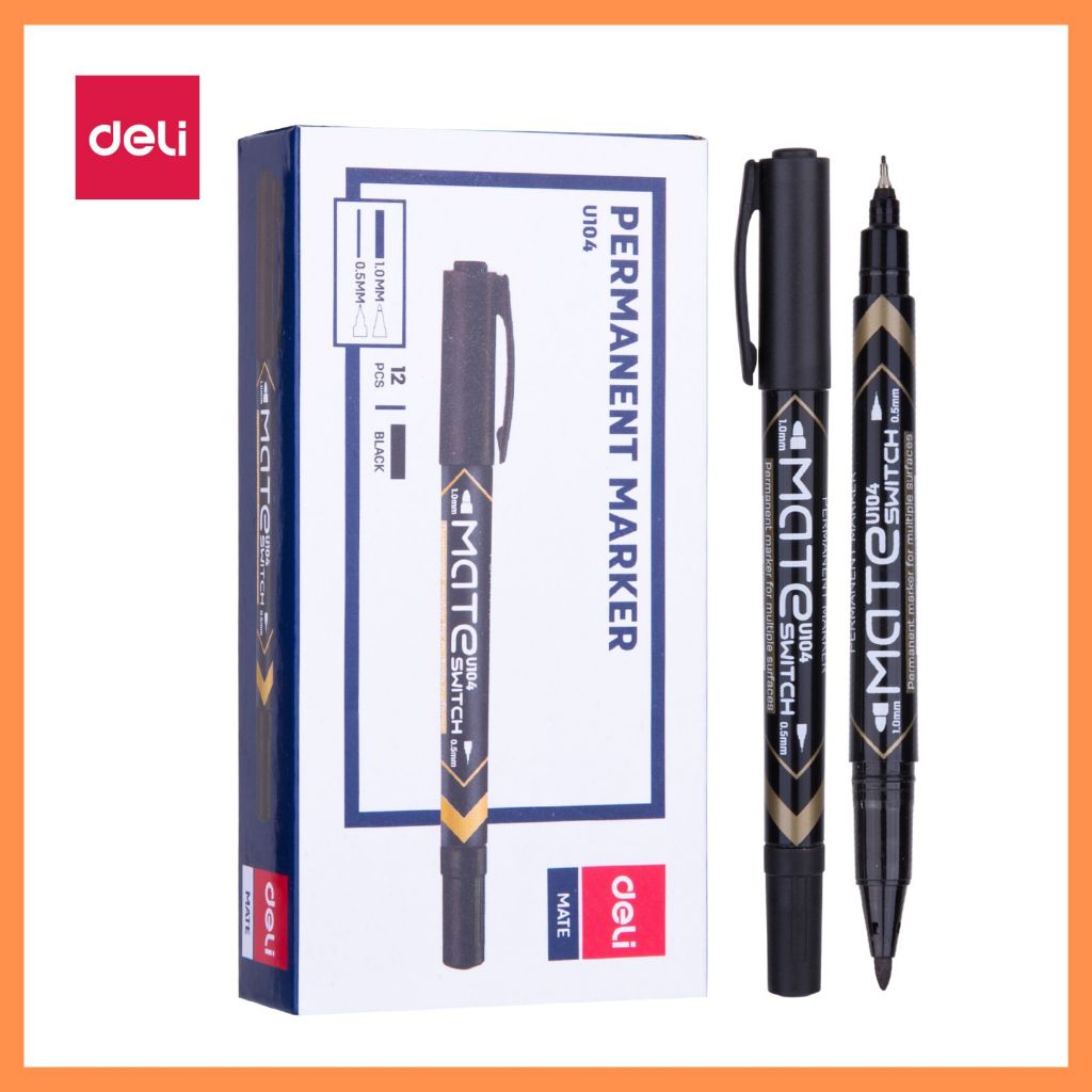 Jual DELI Spidol Permanent U10420 2 Mata 0.5 Hitam (Per Pcs) | Shopee ...