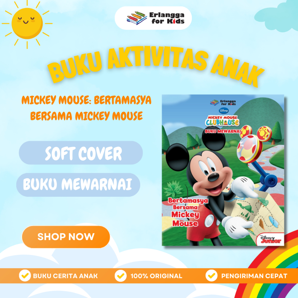 Jual [Erlangga Official] Buku mewarnai Anak: Mickey Mpuse Bertamasya ...