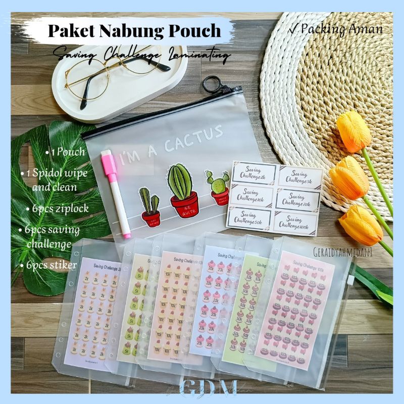 Jual Paket Nabung Pouch Saving Challenge Laminating Motif Cake | Shopee ...