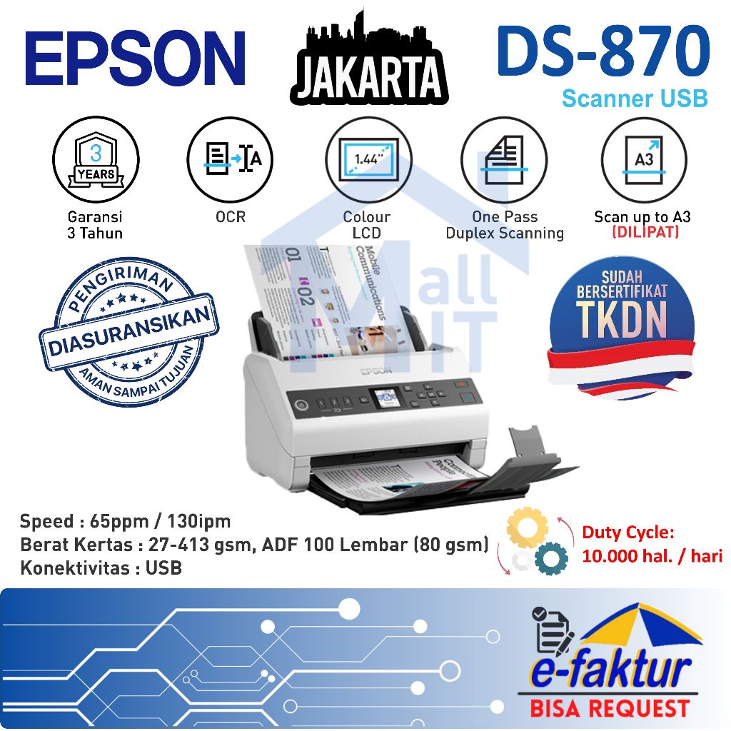 Jual MALLIT EPSON Scanner Epson Workforce DS-870 DS870 DS 870 A4 F4 ...
