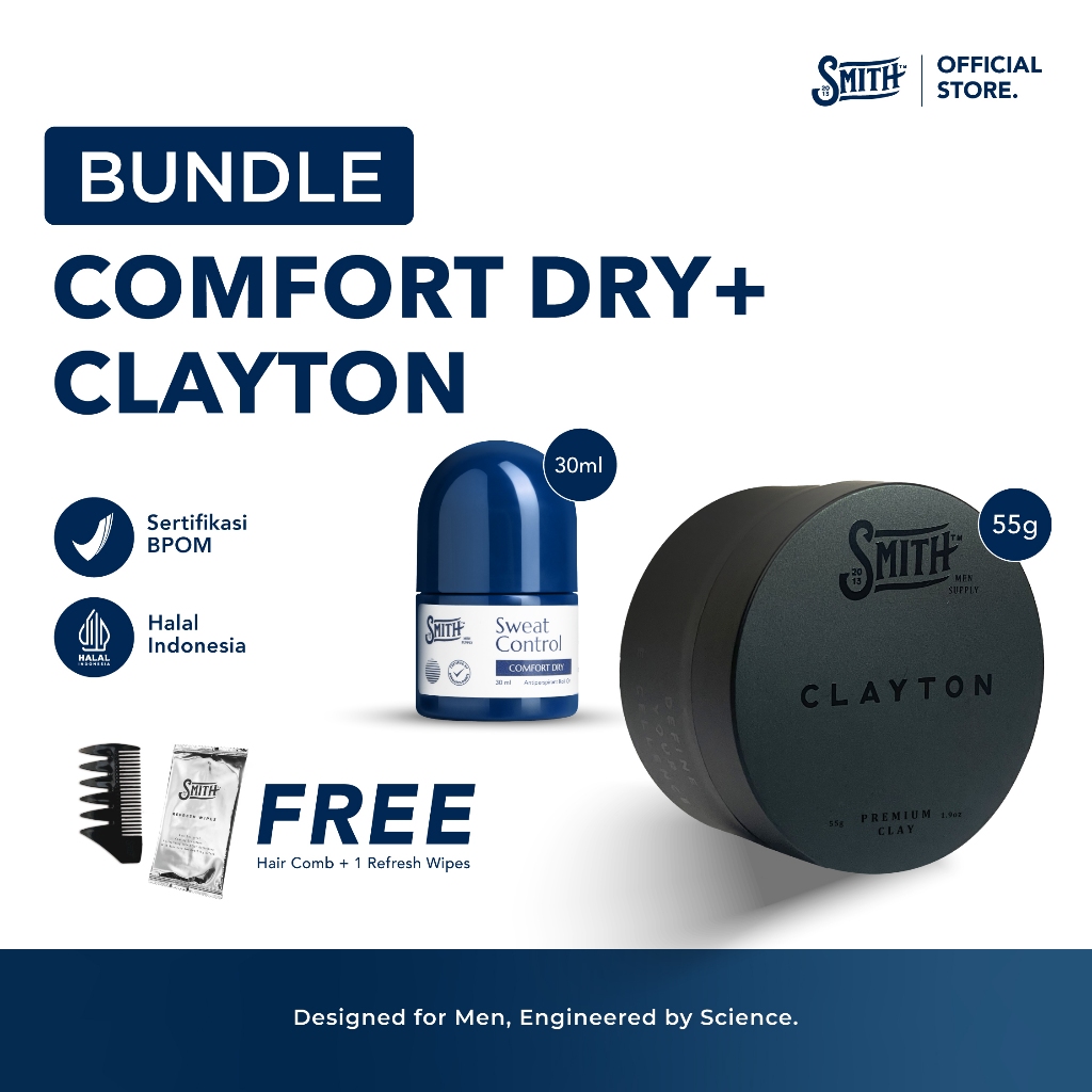 Jual SMITH - Comfort Dry + Clayton | Free Hair Comb + 1 Refresh Wipes ...