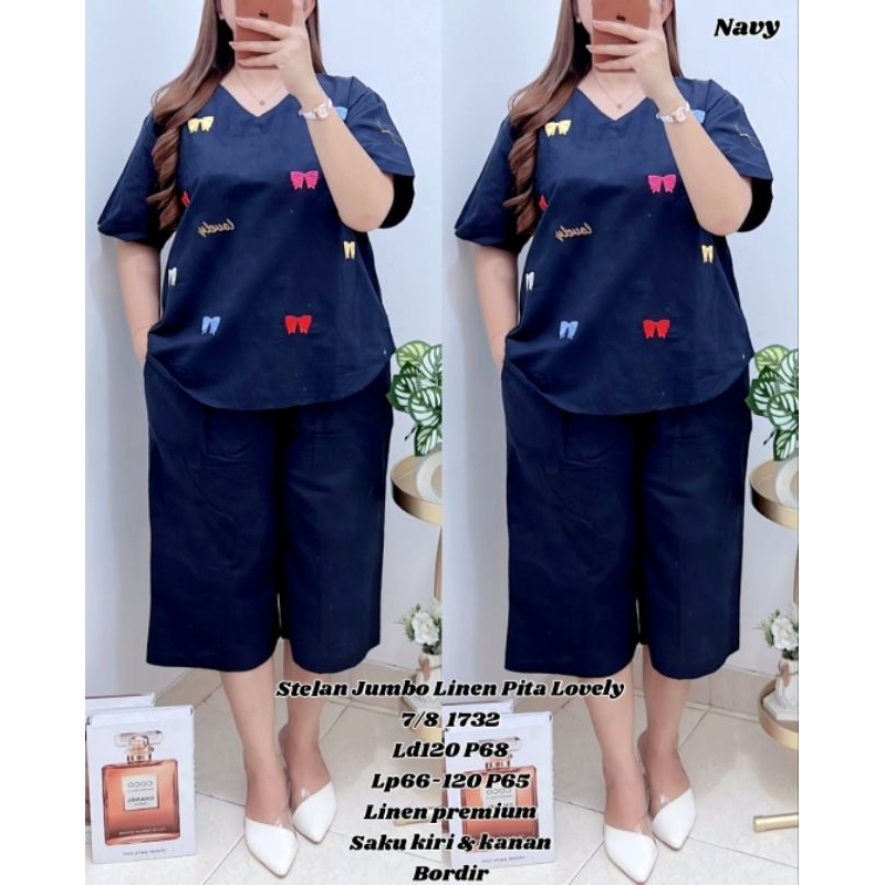 Jual Stelan Jumbo Linen Pita Lovely 7Per8 1732 | Shopee Indonesia