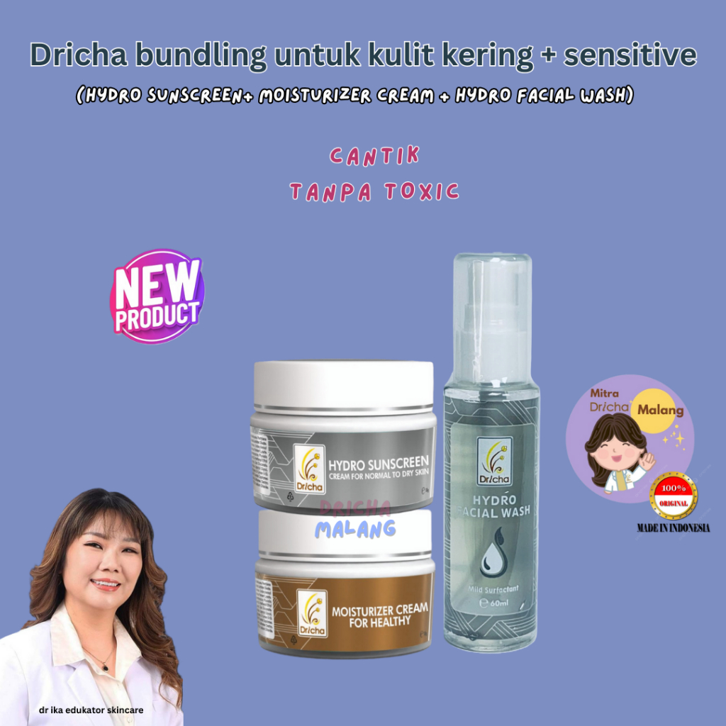 Jual Dricha bundling kulit kering & sensitif(hydro facial wash ...