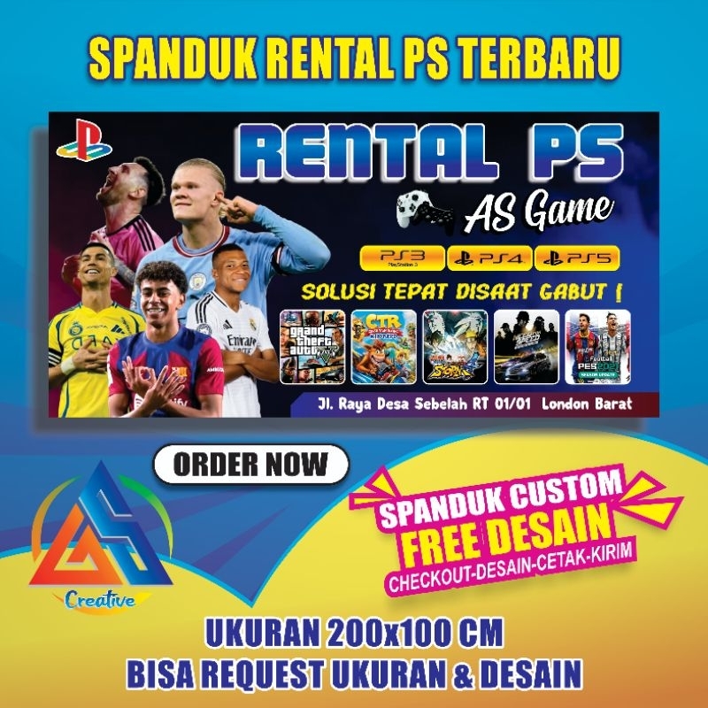 Jual Cetak Spanduk ukuran 200x100cm Custom, Spanduk Rental PS, Free ...