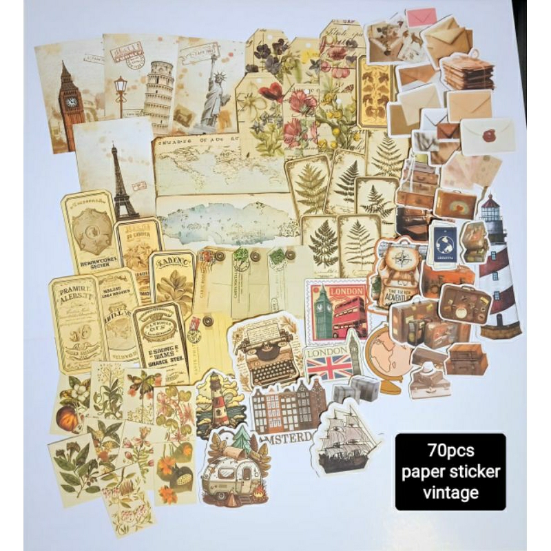 Jual (min.order ditoko ini 10.000) 70pcs stiker vintage scrapbook ...