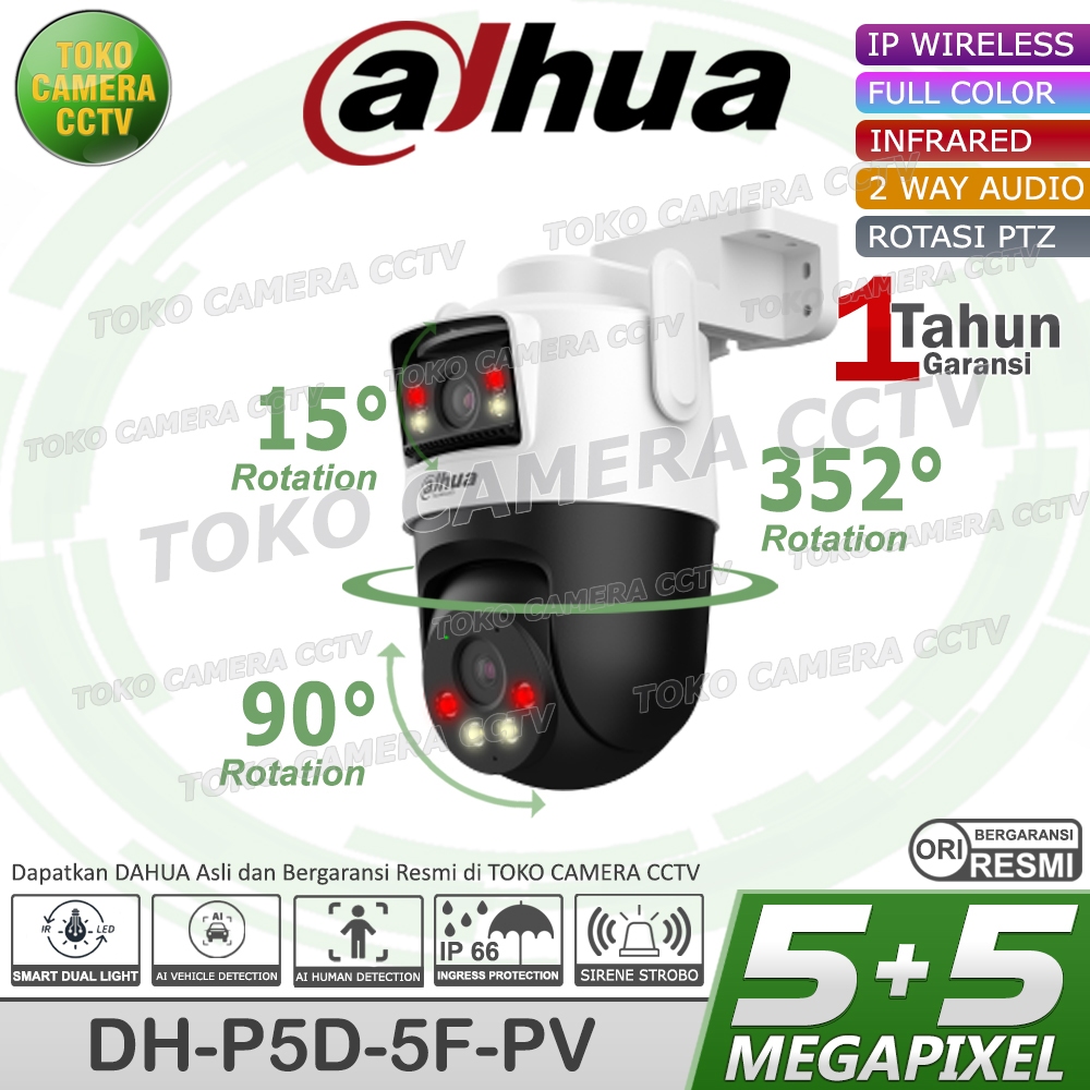 Jual DAHUA DH-P5D-5F-PV DUAL LENS 3K 5MP KAMERA CCTV WIFI CAMERA 2 WAY AUDIO ALARM PT OUTDOOR ...