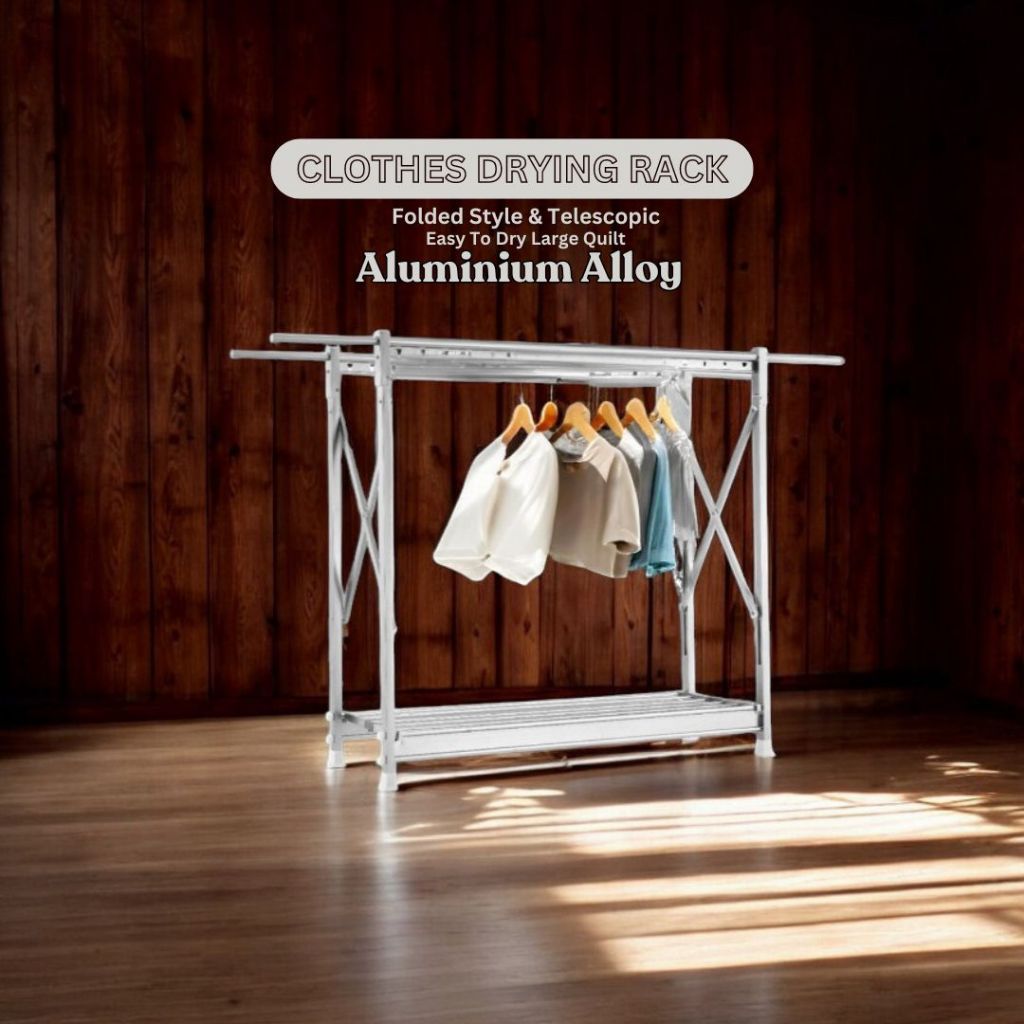 Jual Rak Jemuran Pakaian Aluminium Lipat Telescopic Multifungsi Kuat ...