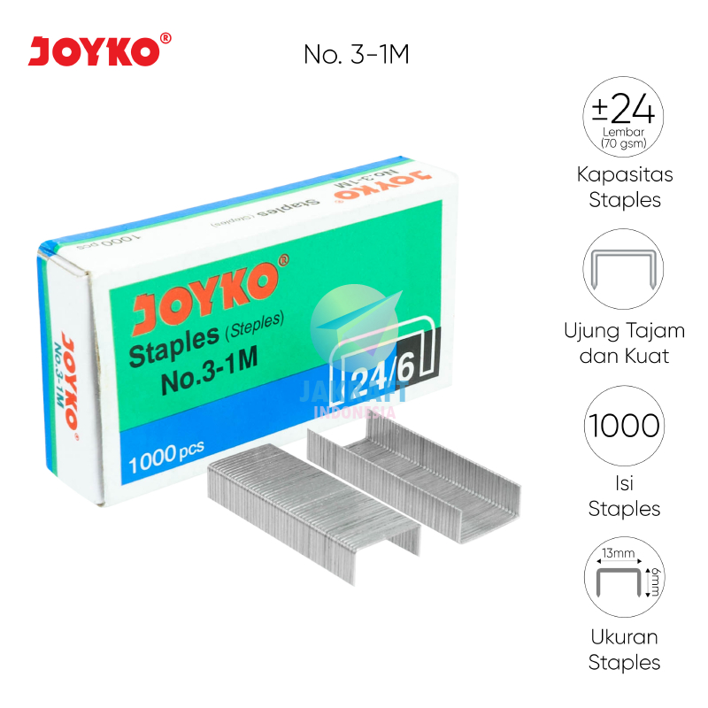 Jual (1000 Pcs) Staples Besar JOYKO No.3-1M Ujung Tajam Refill Isi ...