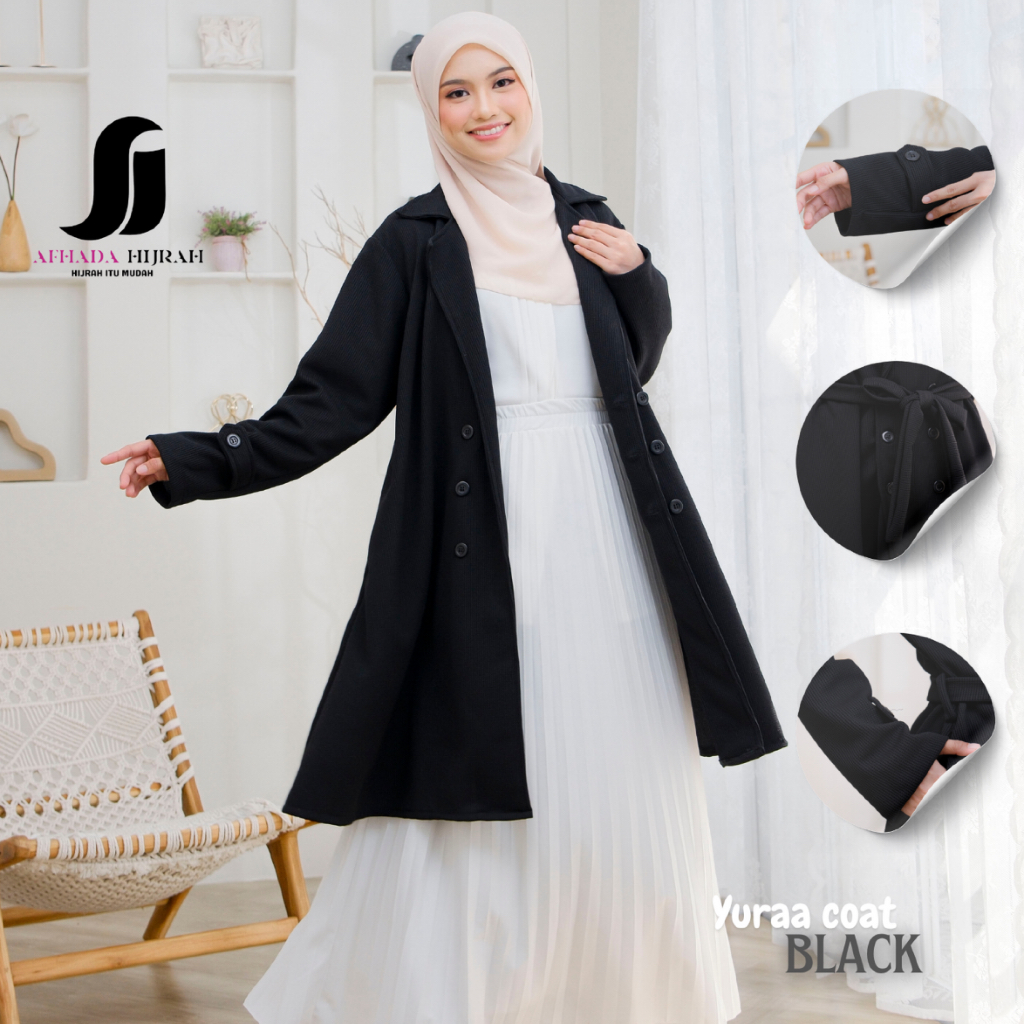 Jual Afhadahijrah - Long Coat Wanita Yuraa Korea Style Outer Muslimah ...