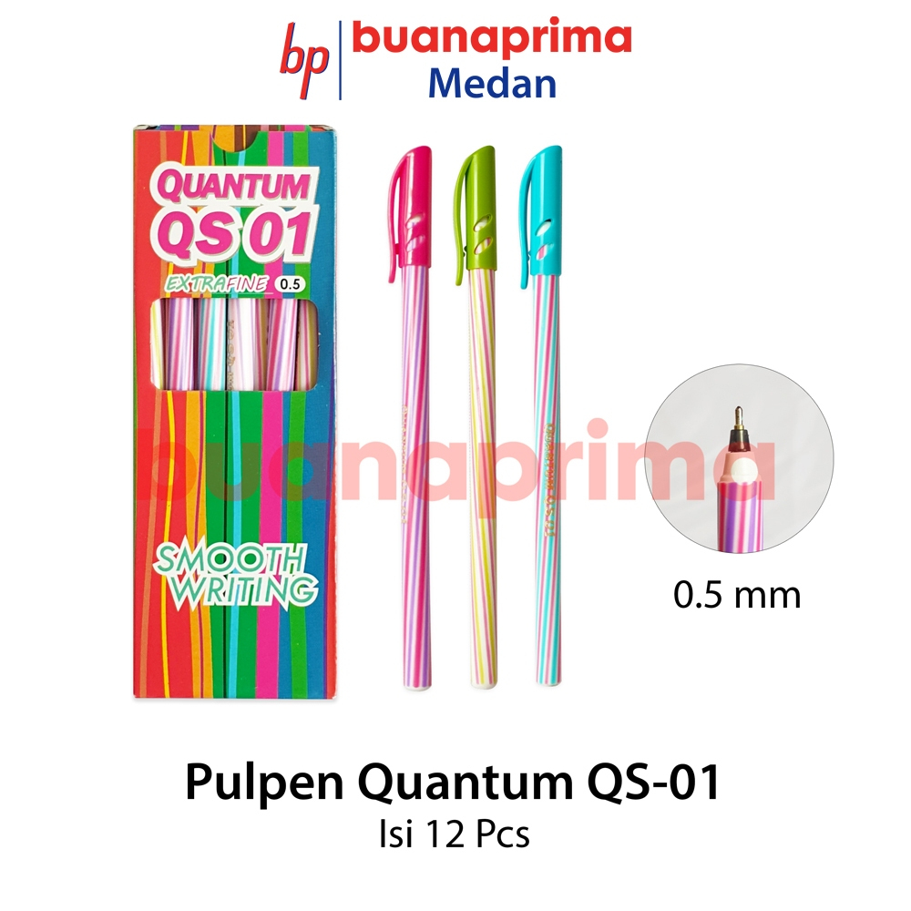 Jual Pulpen QUANTUM QS-01 Pen Lilin Hitam isi 12 pcs 0.5 mm | Shopee Indonesia