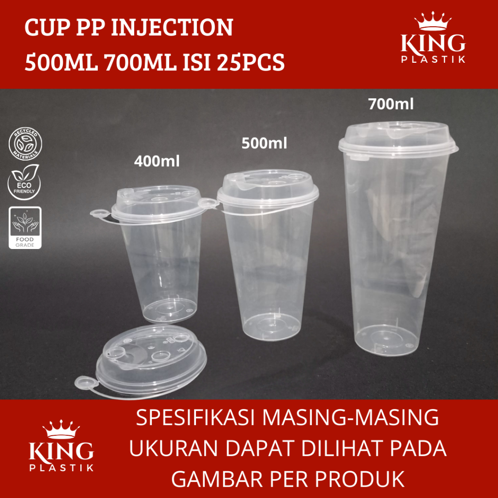 Jual Cup PP Injection 400ml 14oz 500ml 16oz 700ml 22oz @25pcs | Gelas Plastik Bobba |Cheese Tea ...